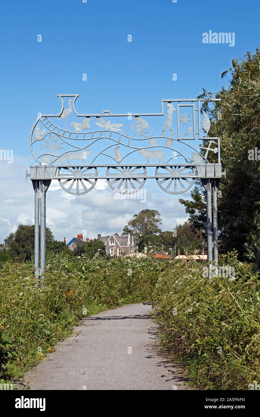 A sign in the form of a steam locomotive in Yatton, UK marking the ...