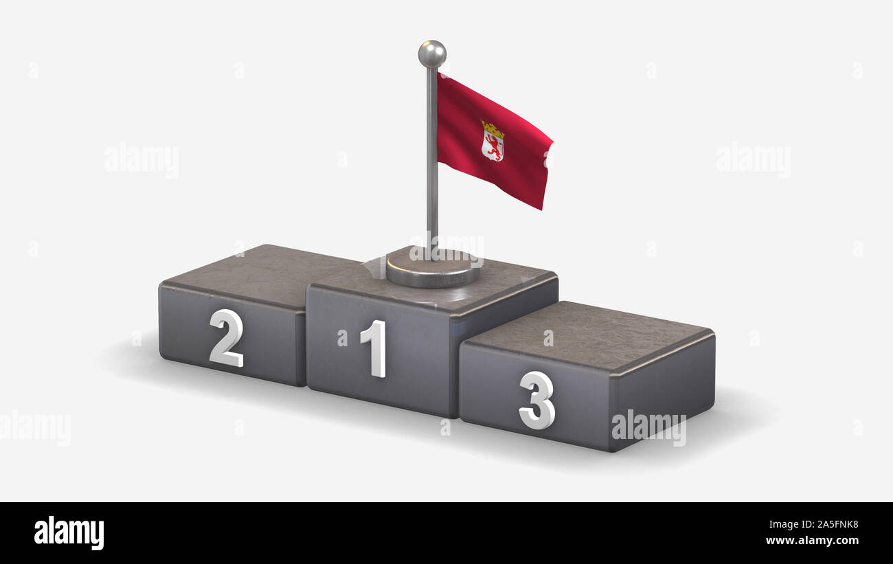 Leon 3D waving flag illustration on winner podium with three rank ...