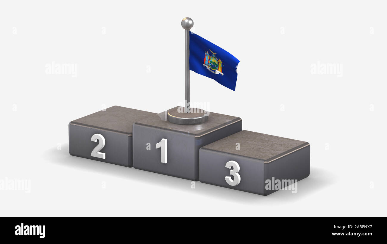 New York 3D waving flag illustration on winner podium with three rank ...