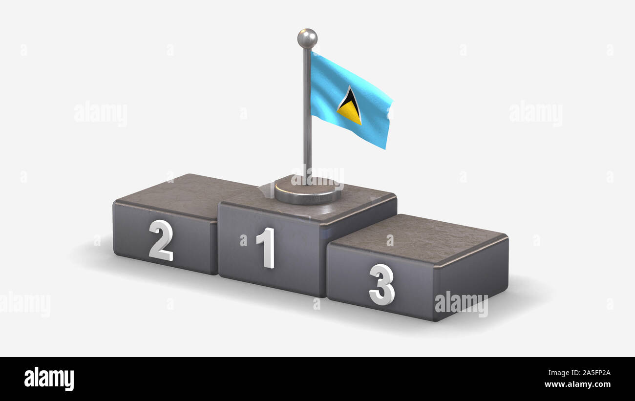 Saint Lucia 3D waving flag illustration on winner podium with three ...