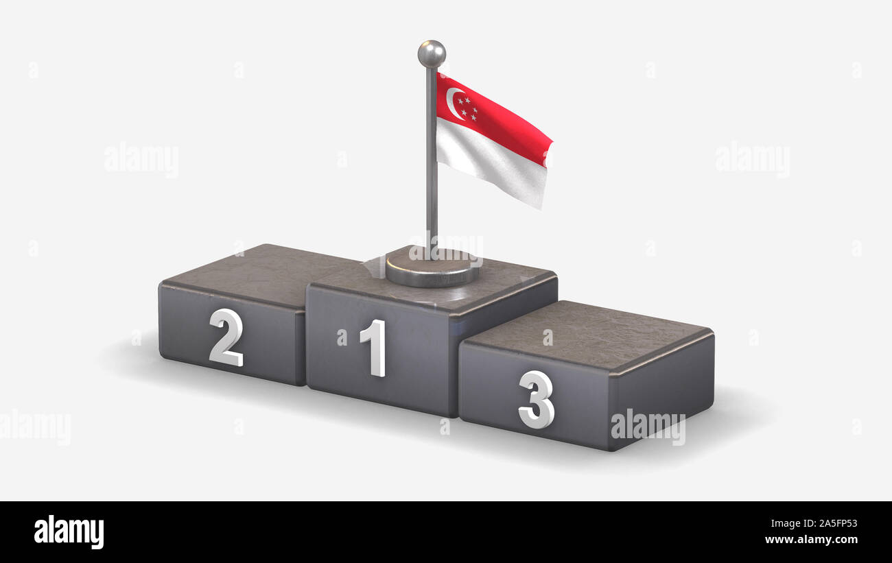 Singapore 3D waving flag illustration on winner podium with three rank ...