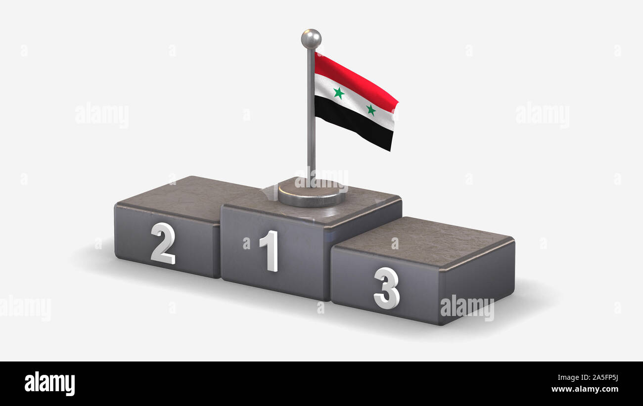 Syria 3D waving flag illustration on winner podium with three rank ...