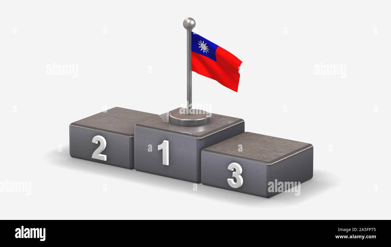 Taiwan 3D waving flag illustration on winner podium with three rank ...