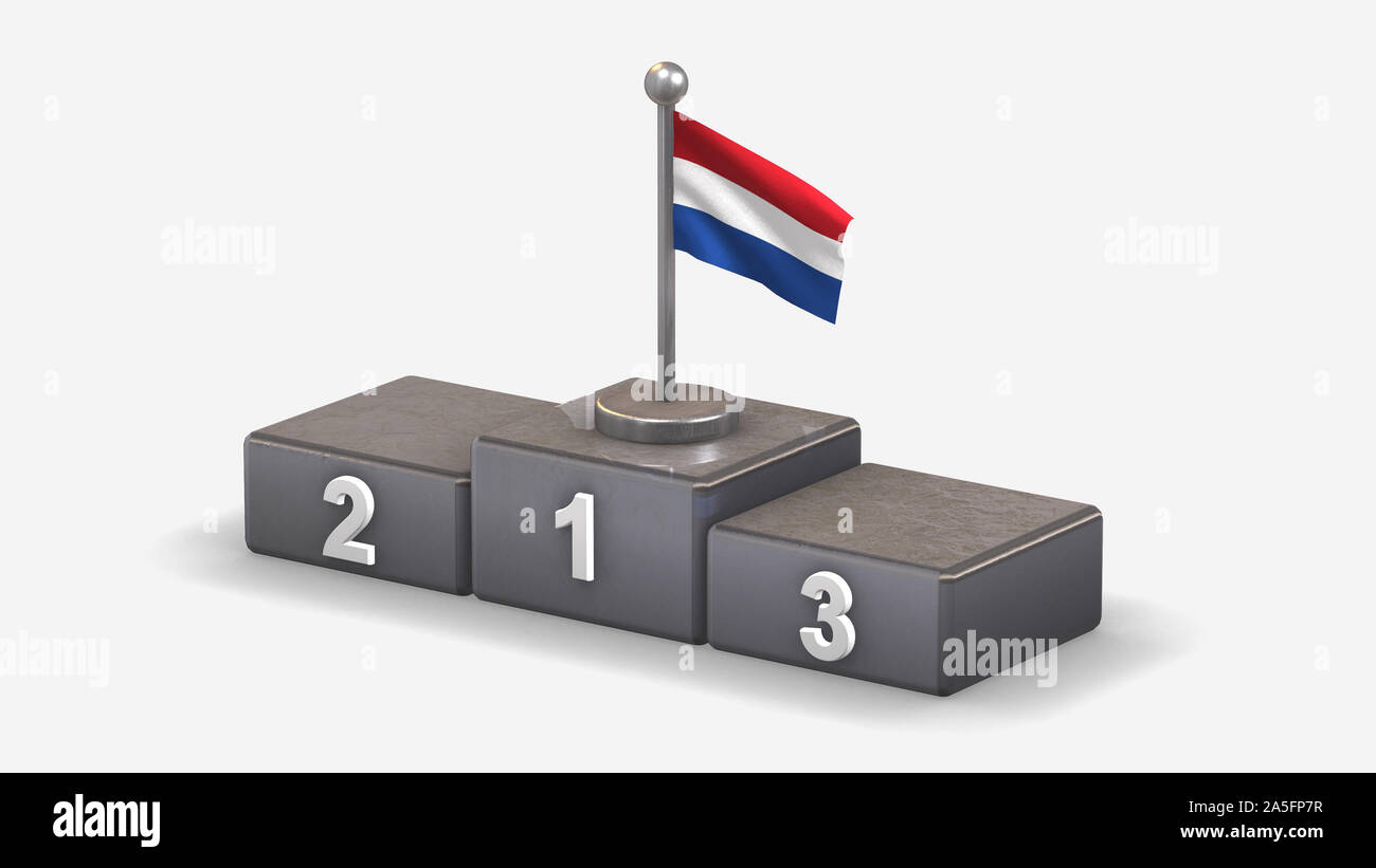 The Netherlands 3D waving flag illustration on winner podium with three ...
