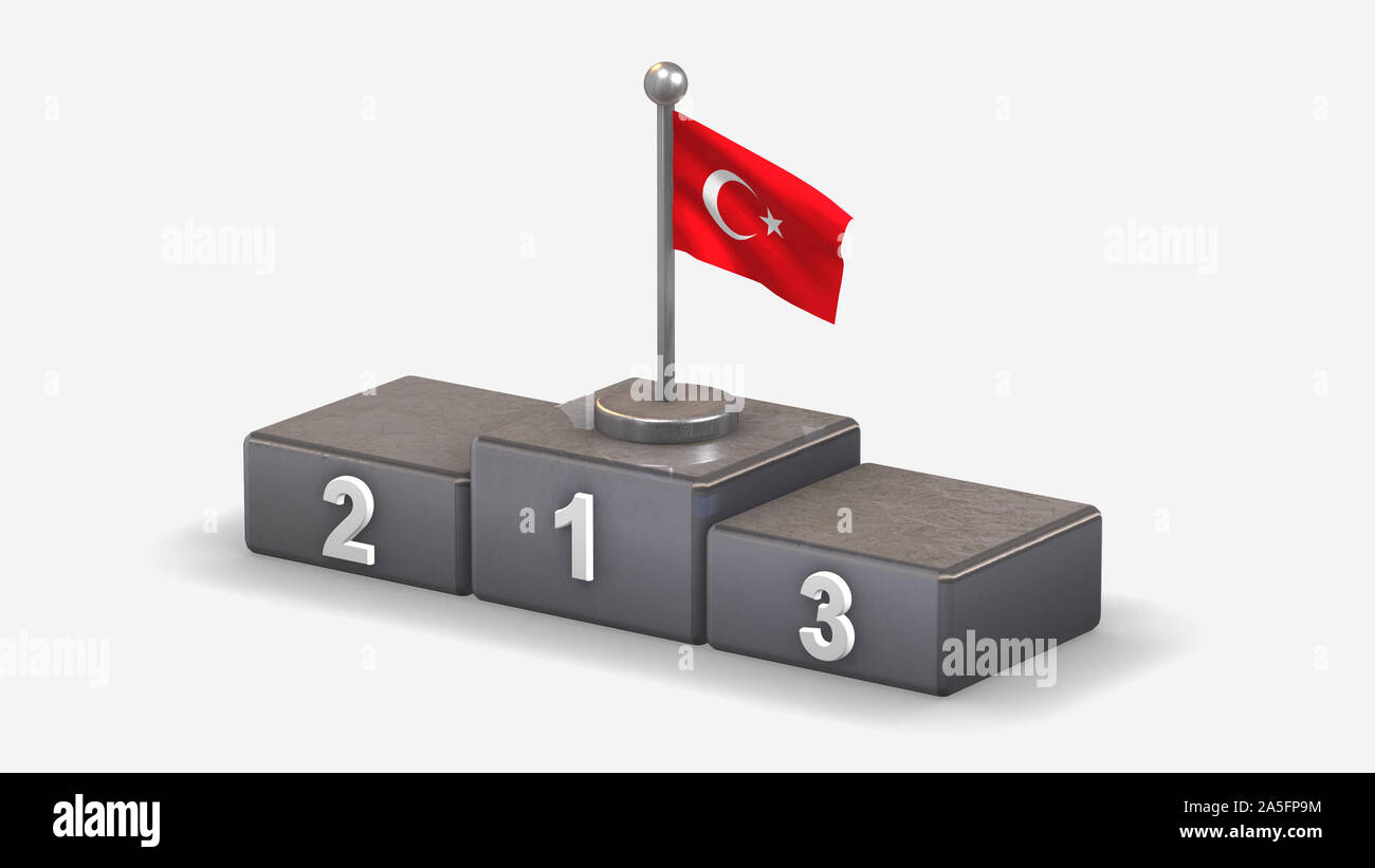 Turkey 3D waving flag illustration on winner podium with three rank ...