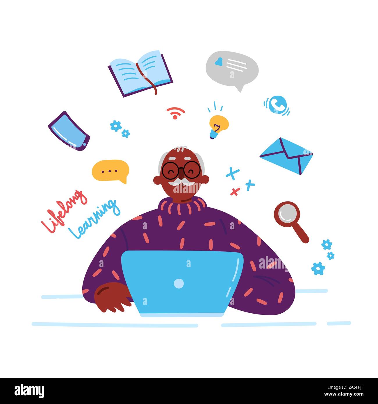 Senior man studying in Stock Vector Images - Alamy