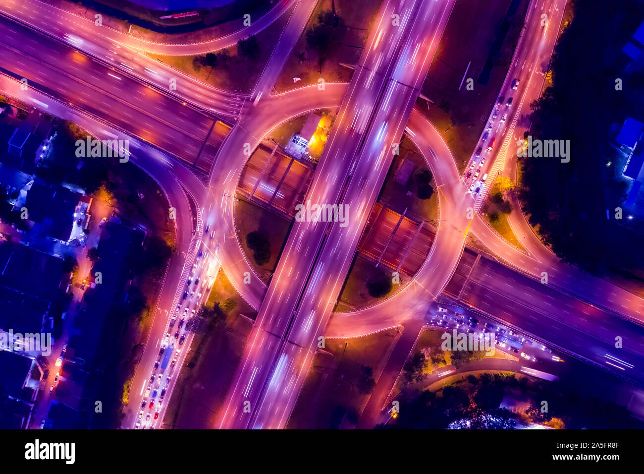 Aerial view of a motorway junction, Perai, Seberang Perai, Penang ...