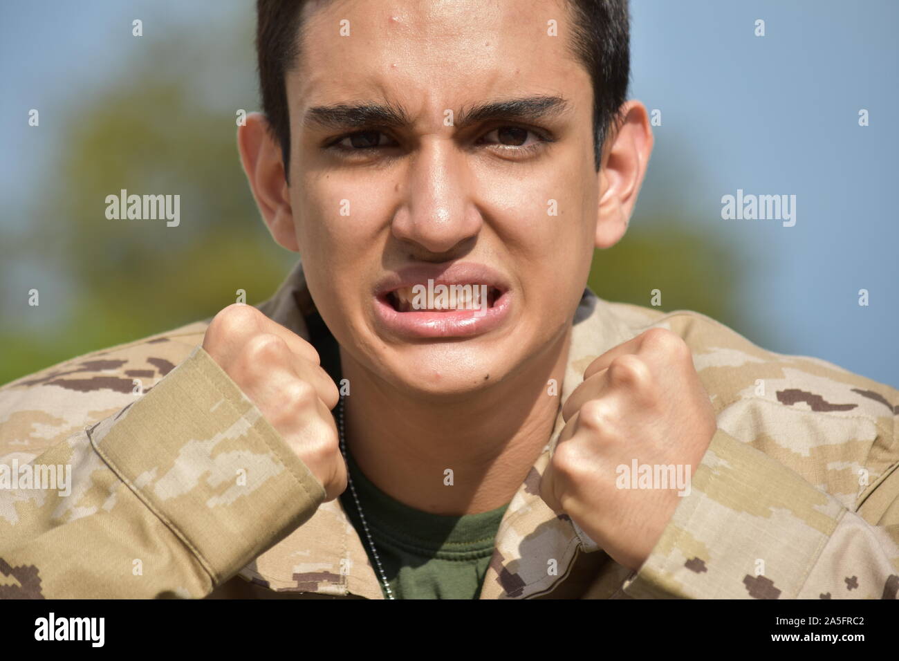 Stressed Male Soldier Stock Photo - Alamy