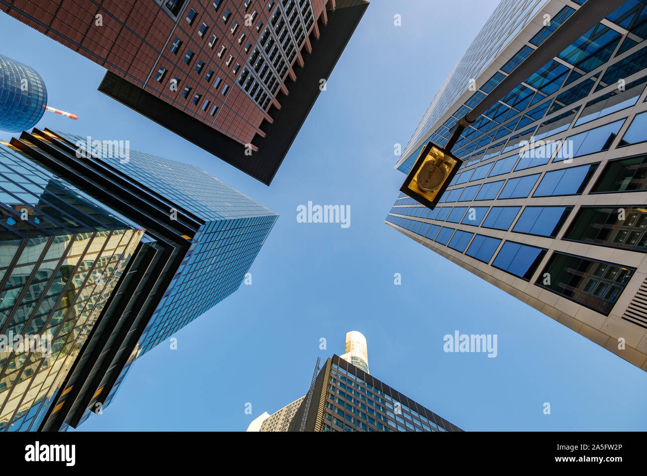 Low angle view of between modern skyscrapers, High rise building in ...