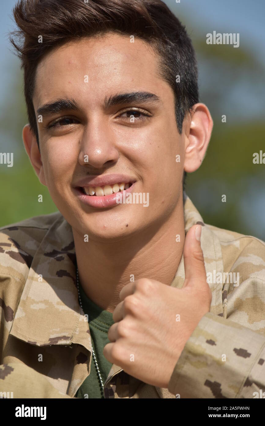 Happy Hispanic Male Soldier Stock Photo - Alamy
