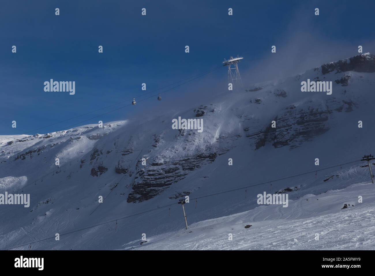 Snowy winter French Alps, ski resort Flaine, Grand Massif area within ...
