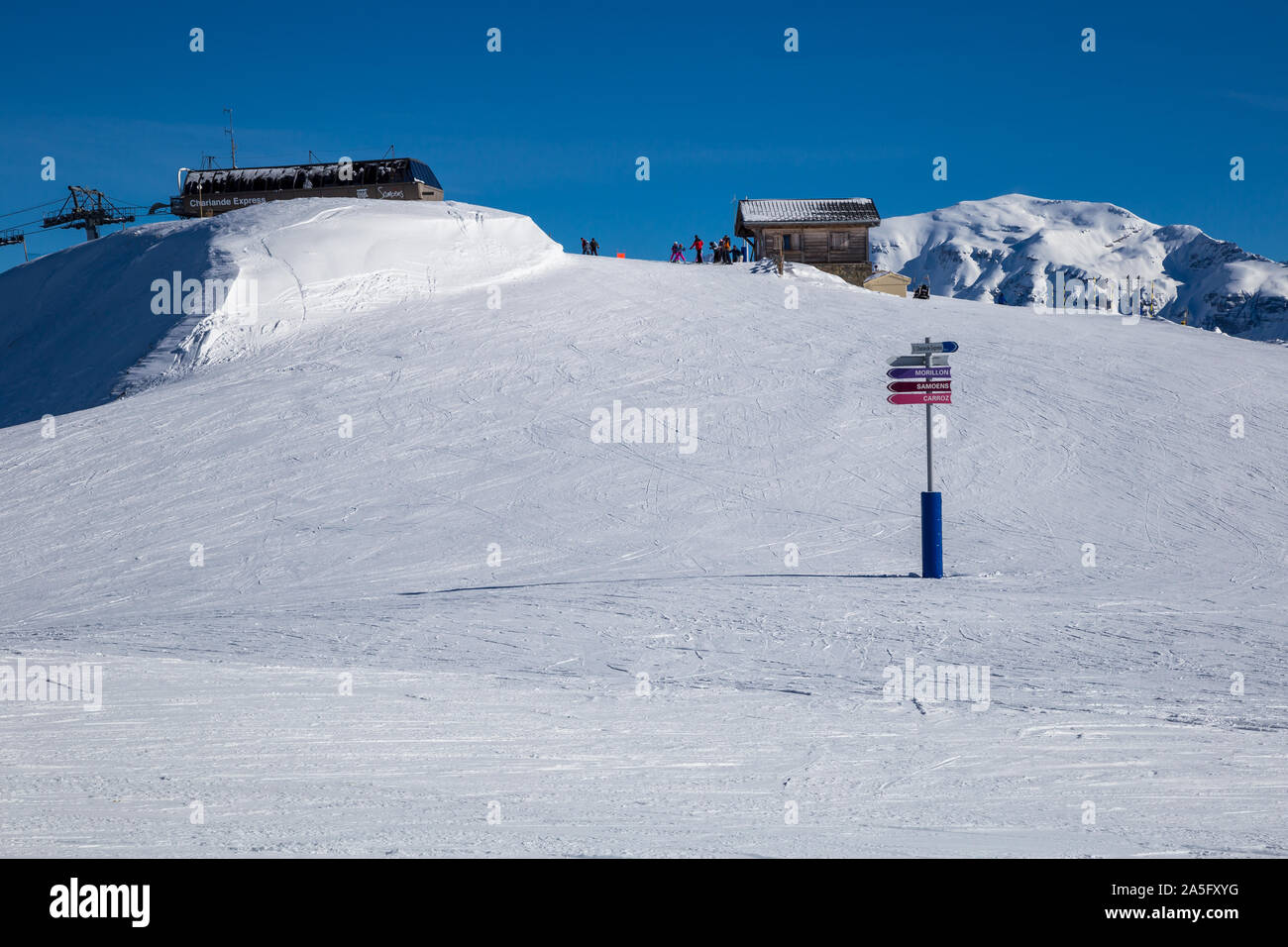 Snowy winter French Alps, ski resort Flaine, Grand Massif area within ...