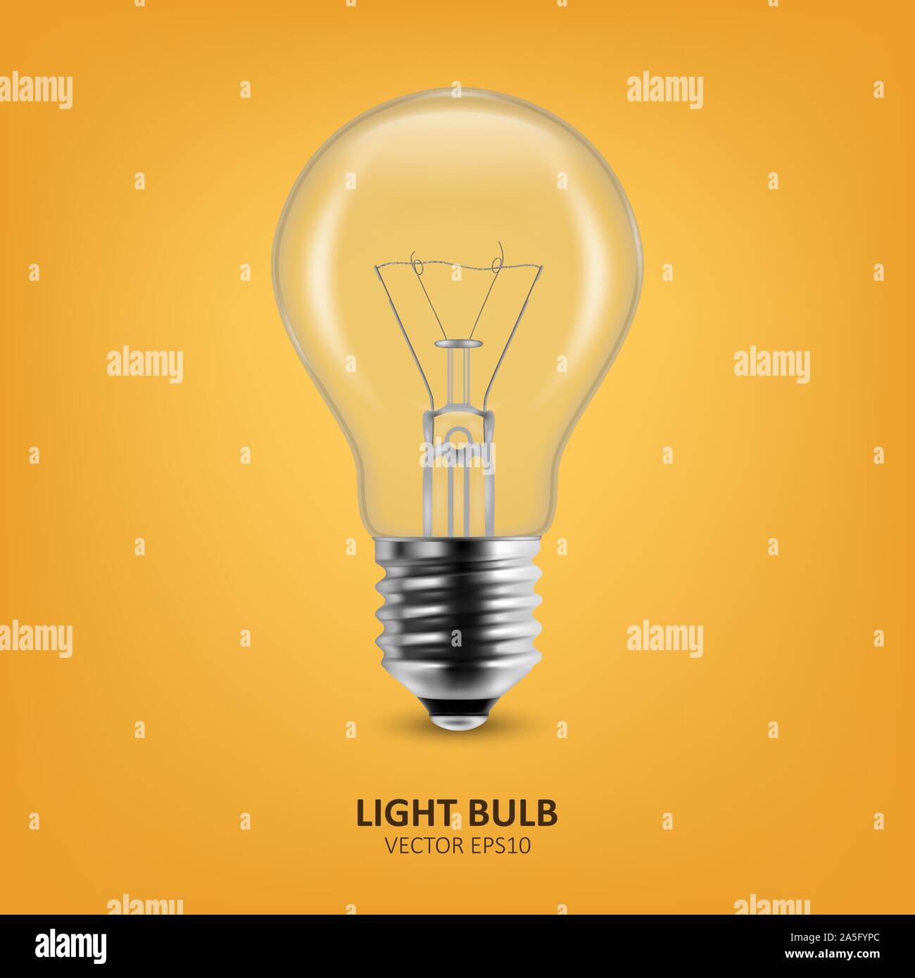 Vector 3d Realistic Turning On Light Bulb Icon Closeup on Yellow Background. Design Template ...