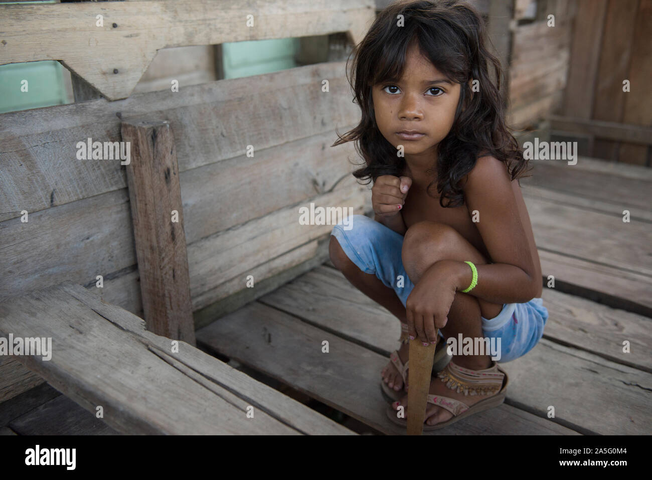 Breves, Para, Brazil - August 04, 2016: Little girl from Amazon, in the ...