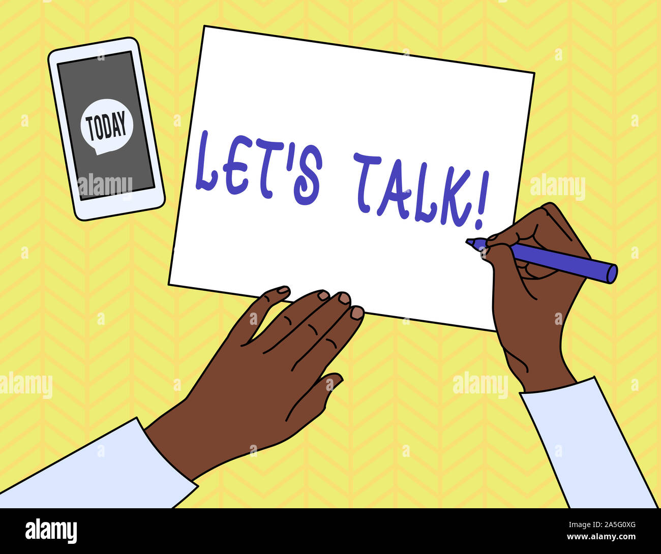 Conceptual hand writing showing Let S Talk. Concept meaning they are ...