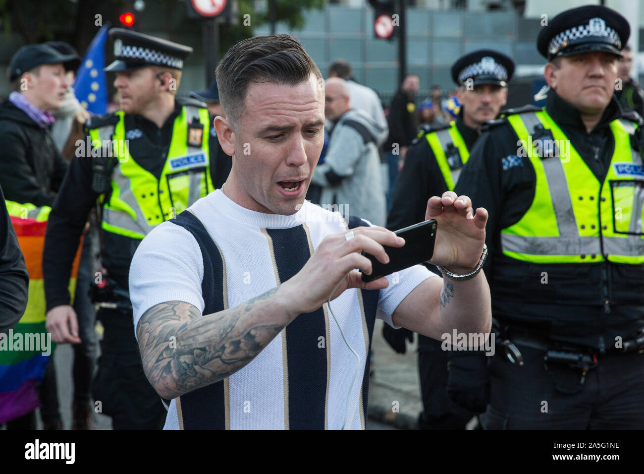 London, UK. 19 October, 2019. Daniel Thomas, aka Danny Tommo, a far ...