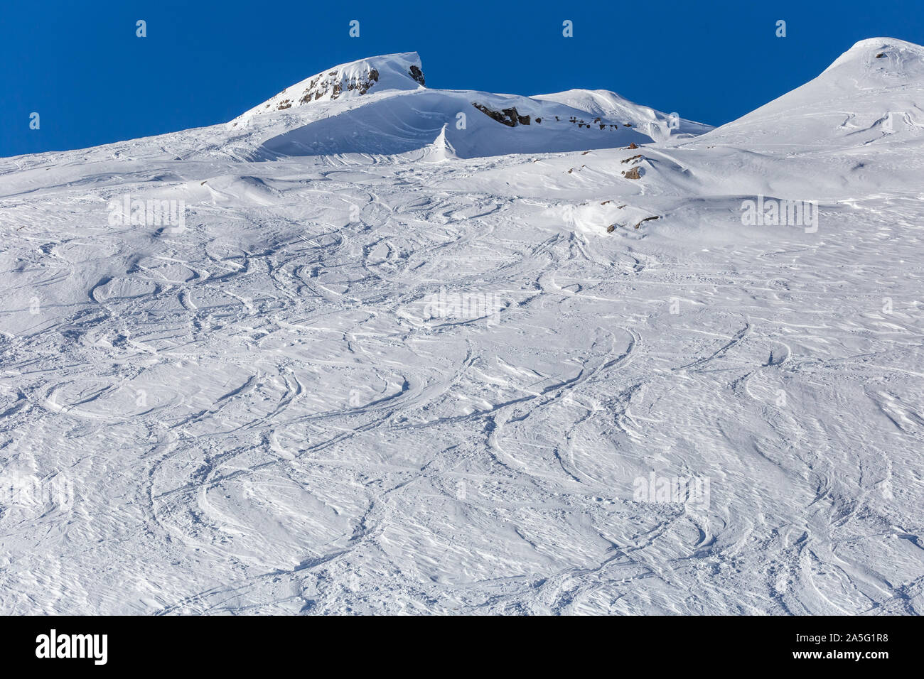 Snowy winter French Alps, ski resort Flaine, Grand Massif area within ...