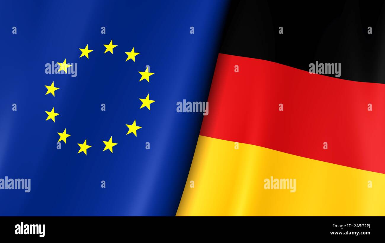 European flag and flag of Germany. Yellow stars on a blue. Council of ...