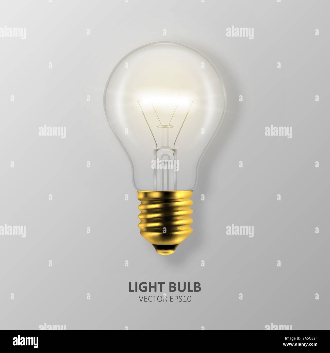 Vector 3d Realistic Golden Turning On Light Bulb Icon Closeup Isolated on Gray Background ...