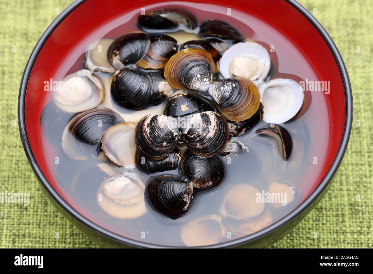 Japanese food, Osuimono soup of shijimi and vegetables in a bowl Stock ...