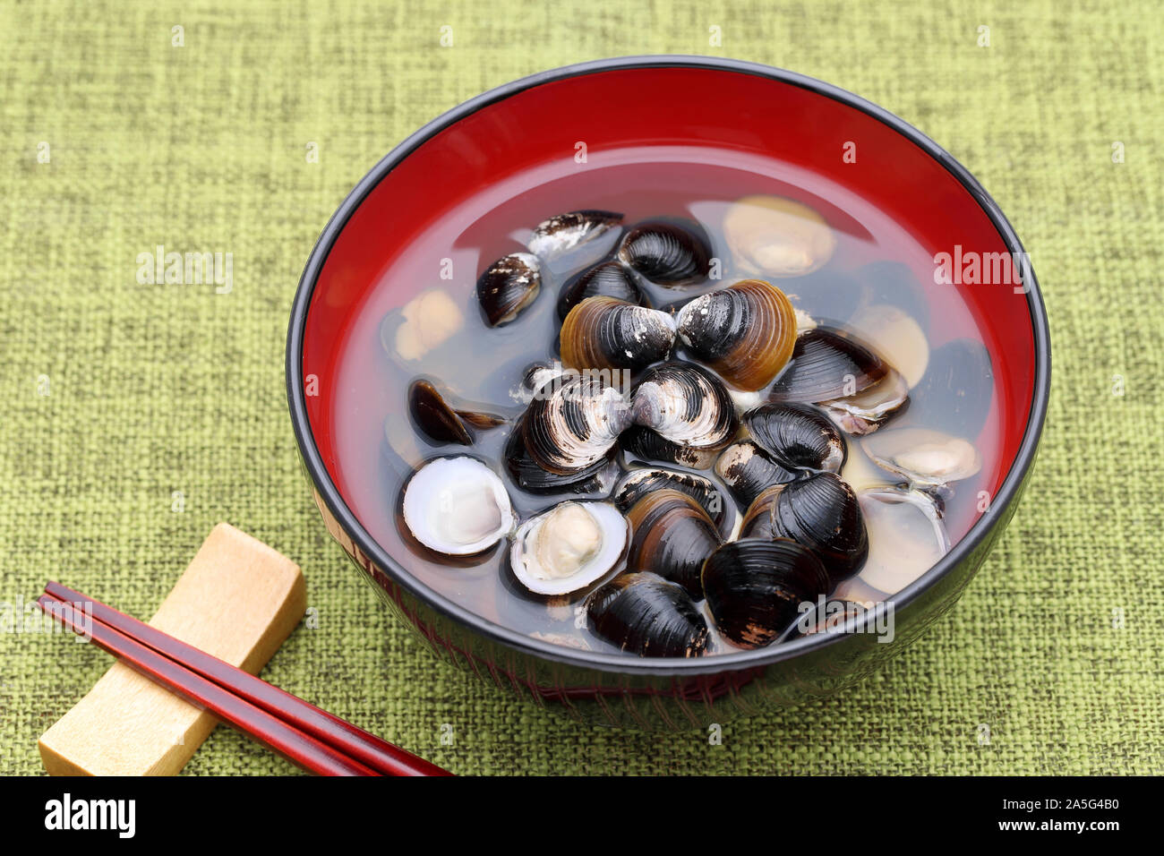 Japanese food, Osuimono soup of shijimi and vegetables in a bowl Stock ...