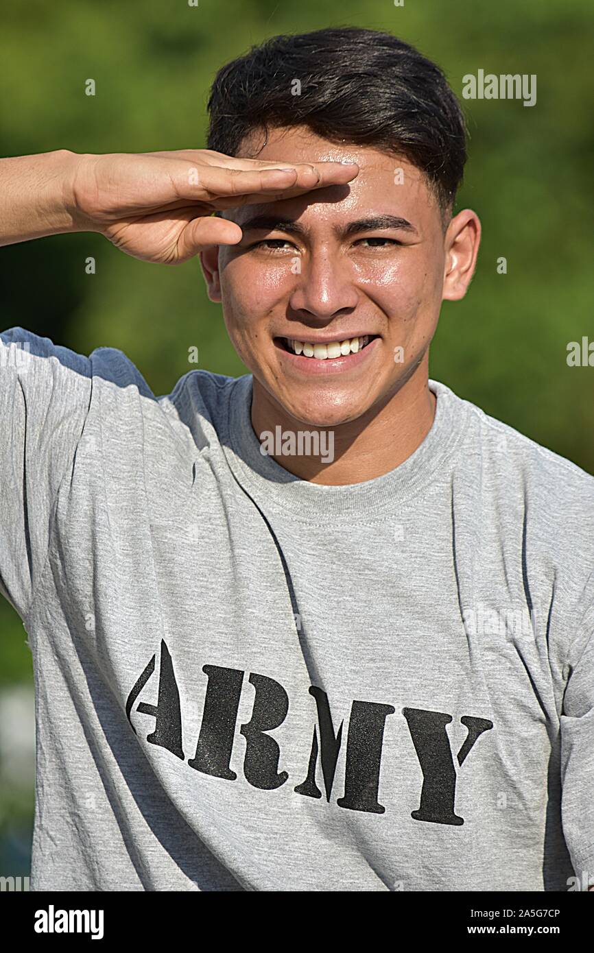 Happy Adult Male Army Soldier Saluting Stock Photo - Alamy Happy Adult Male Army Soldier Saluting Stock Photo - Alamy