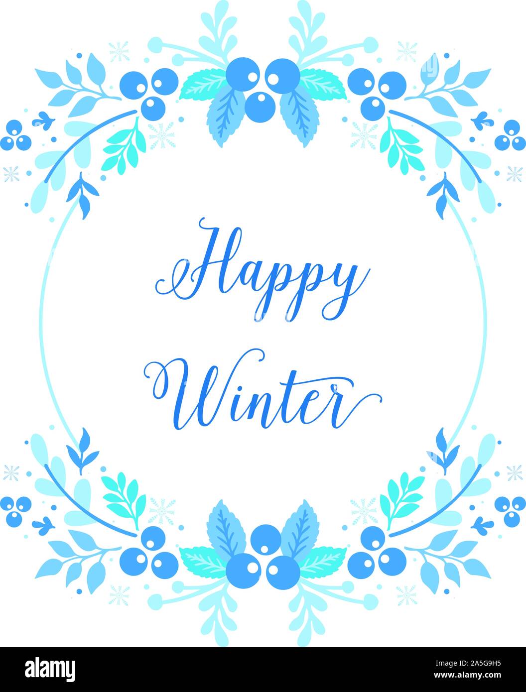 Ornate of card happy winter, with design beautiful blue leaf flower ...