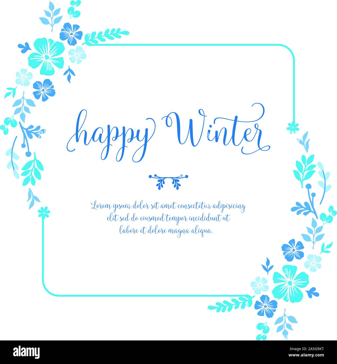 Ornate of card happy winter, with design beautiful blue leaf flower ...