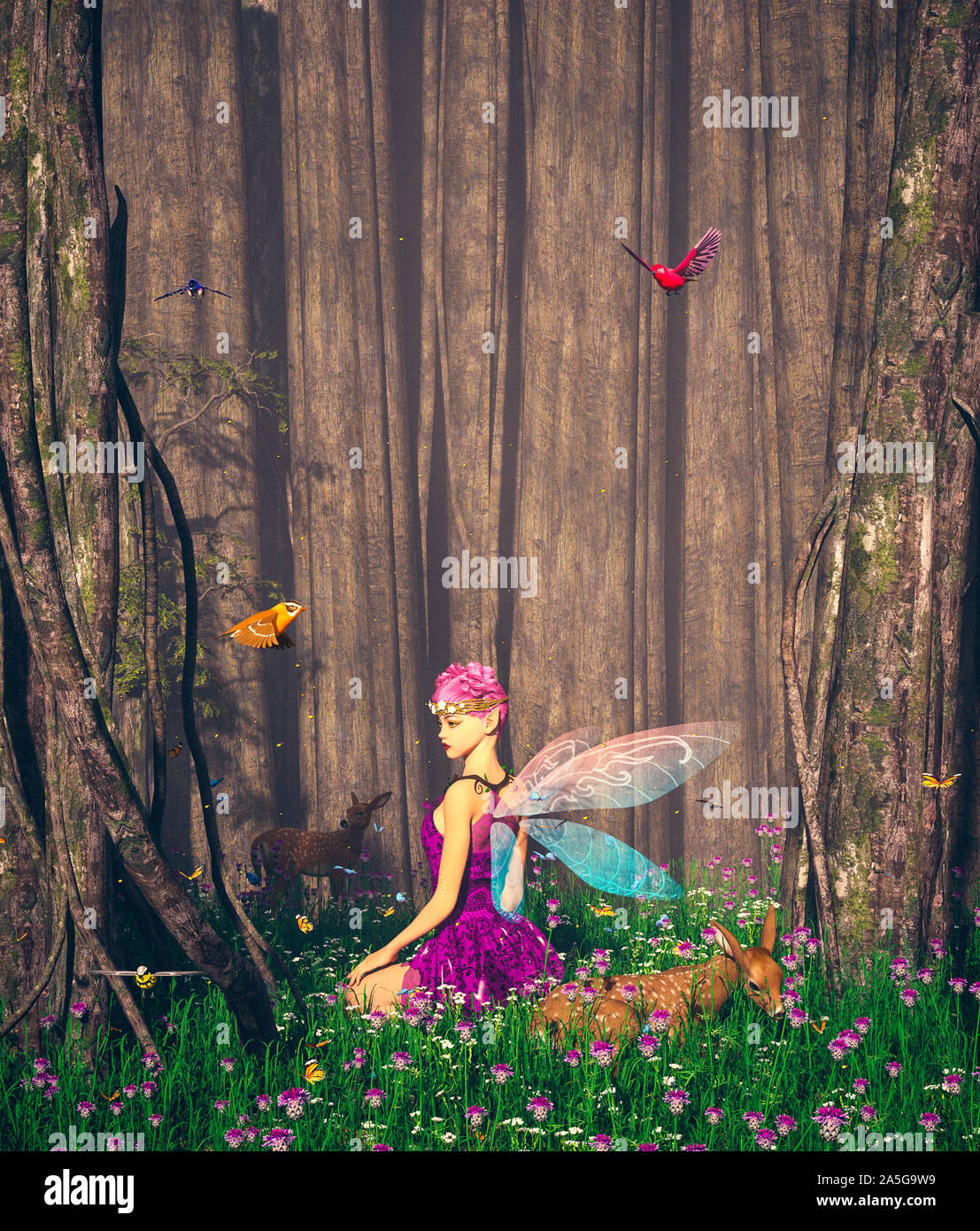 The forest's tales,Little pixie in magical forest,3d illustration Stock ...