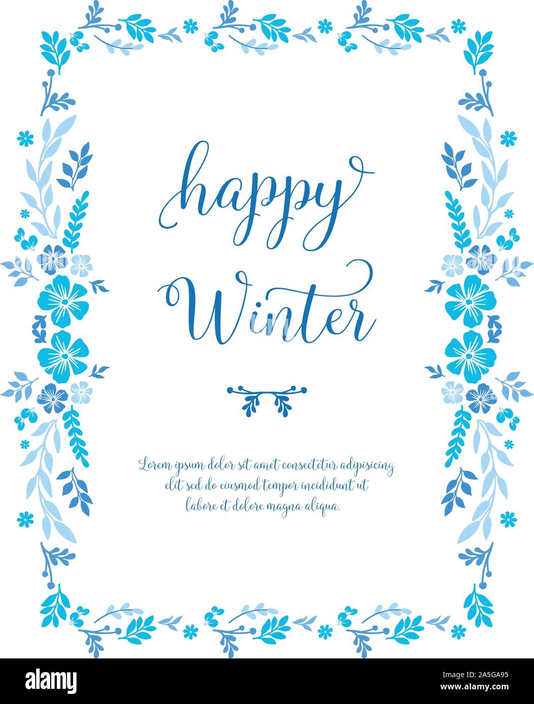 Modern greeting card happy winter, with ornament of blue leaf flower ...