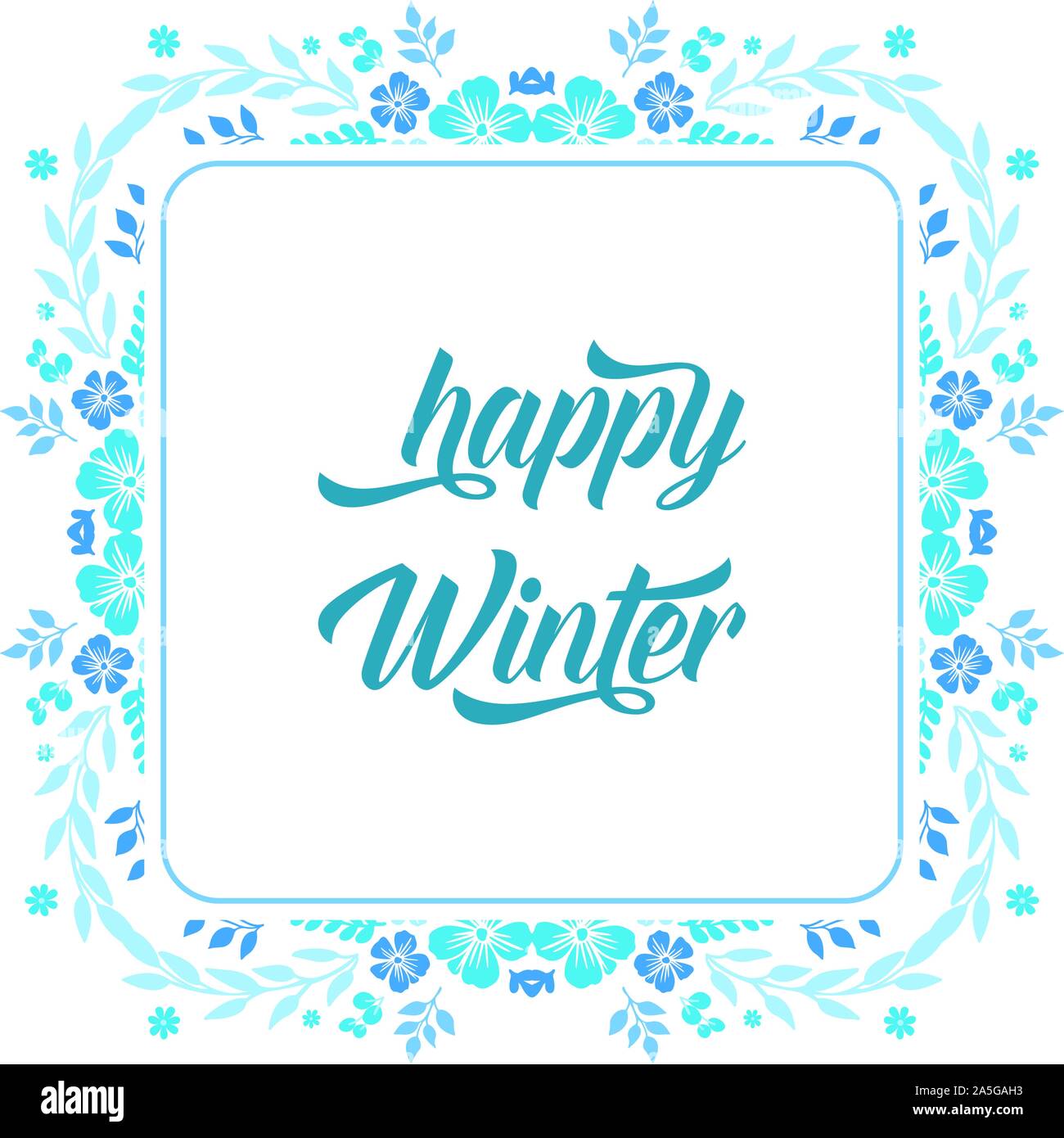 Template of poster happy winter, with drawing beauty of blue leaf ...