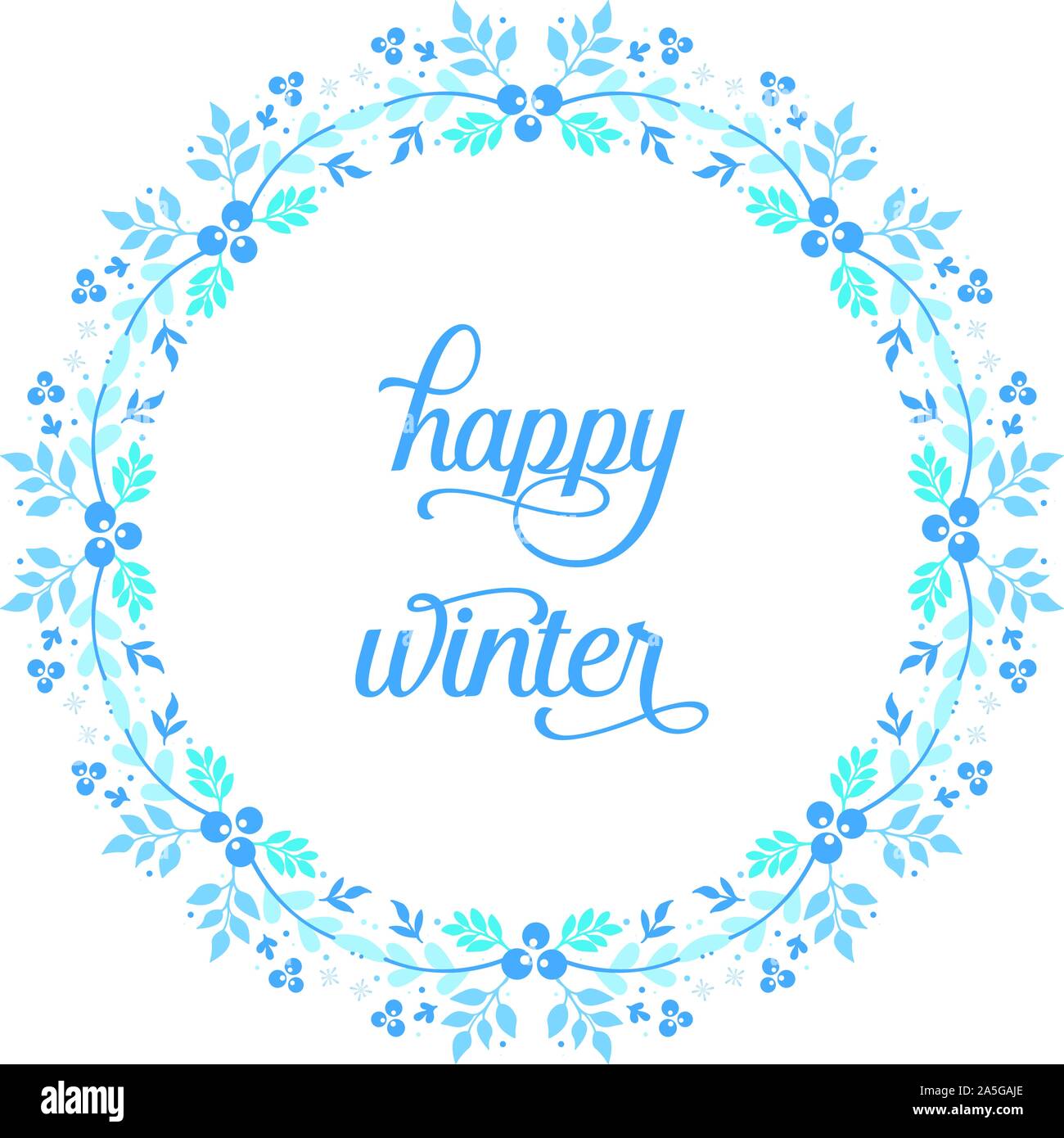 Template of poster happy winter, with drawing beauty of blue leaf ...