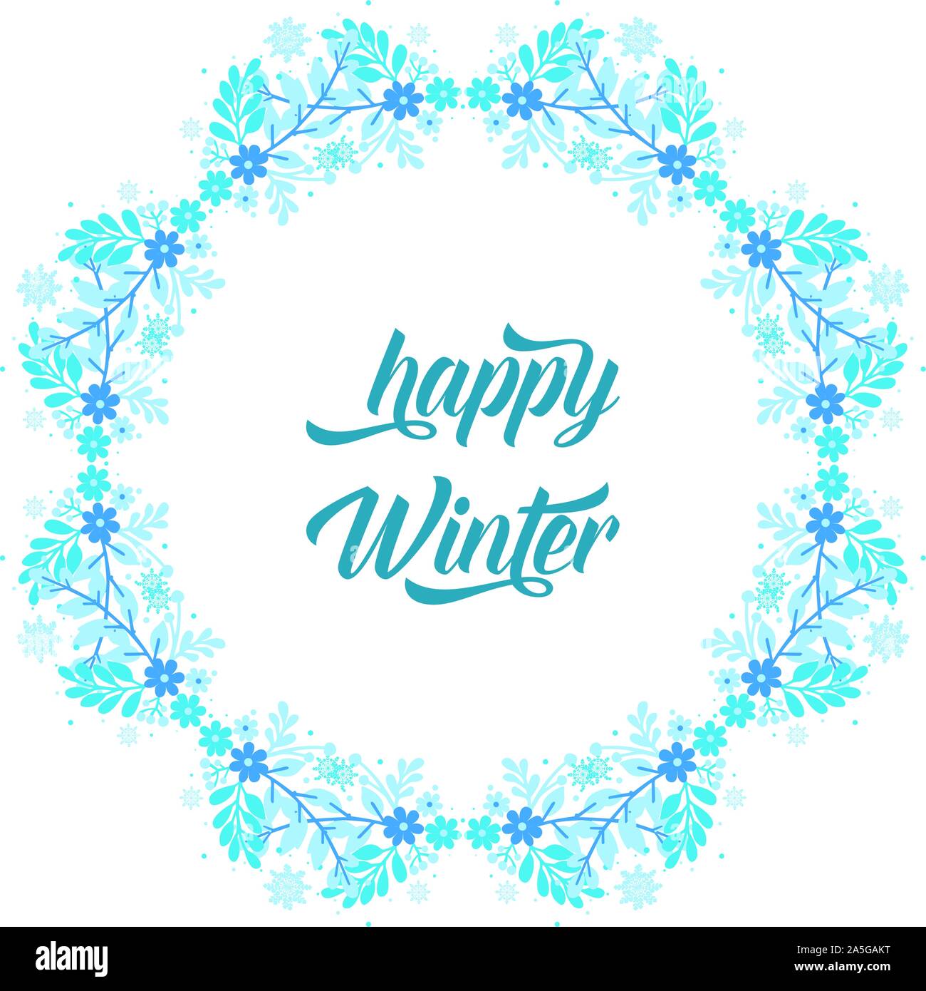 Template of poster happy winter, with drawing beauty of blue leaf ...