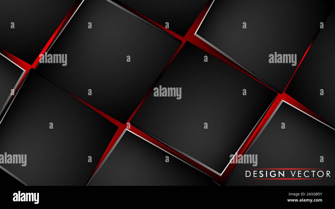 Abstract background with black cube and red light. 3D vector ...