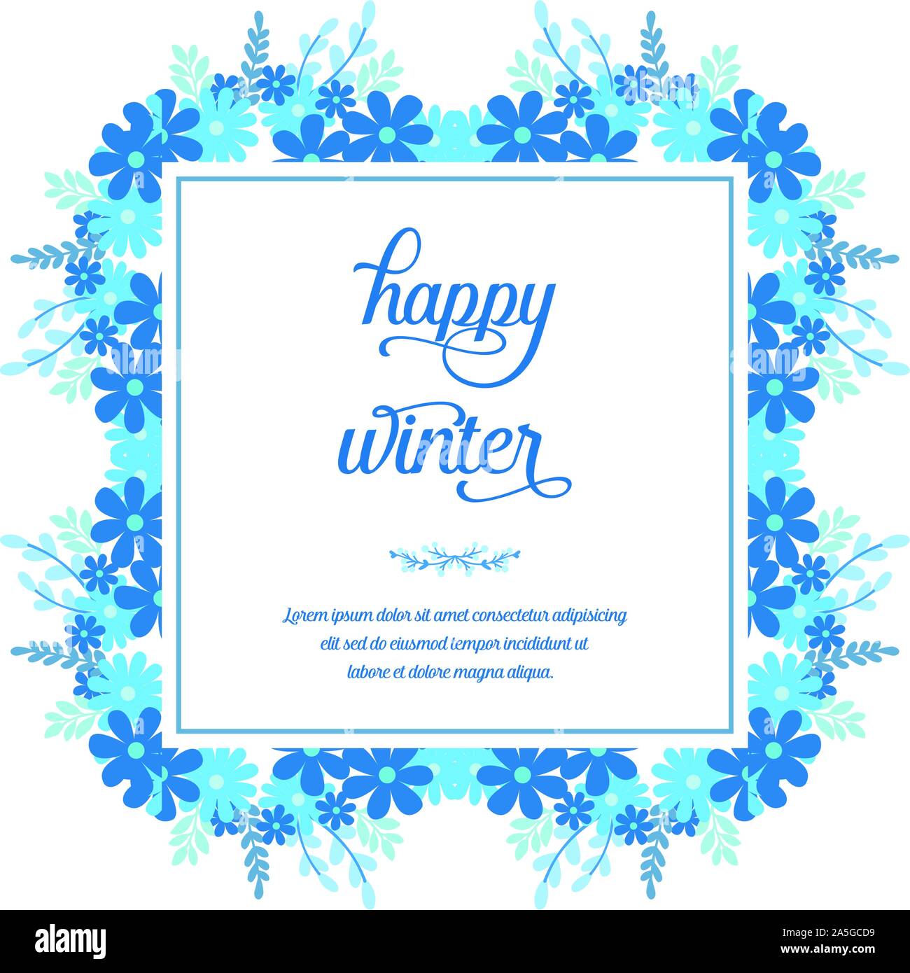 Handwritten greeting card happy winter, with pattern vintage blue ...