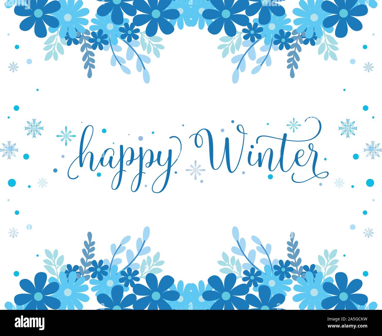 Elegant card of happy winter with motif of beautiful blue leaf flower ...