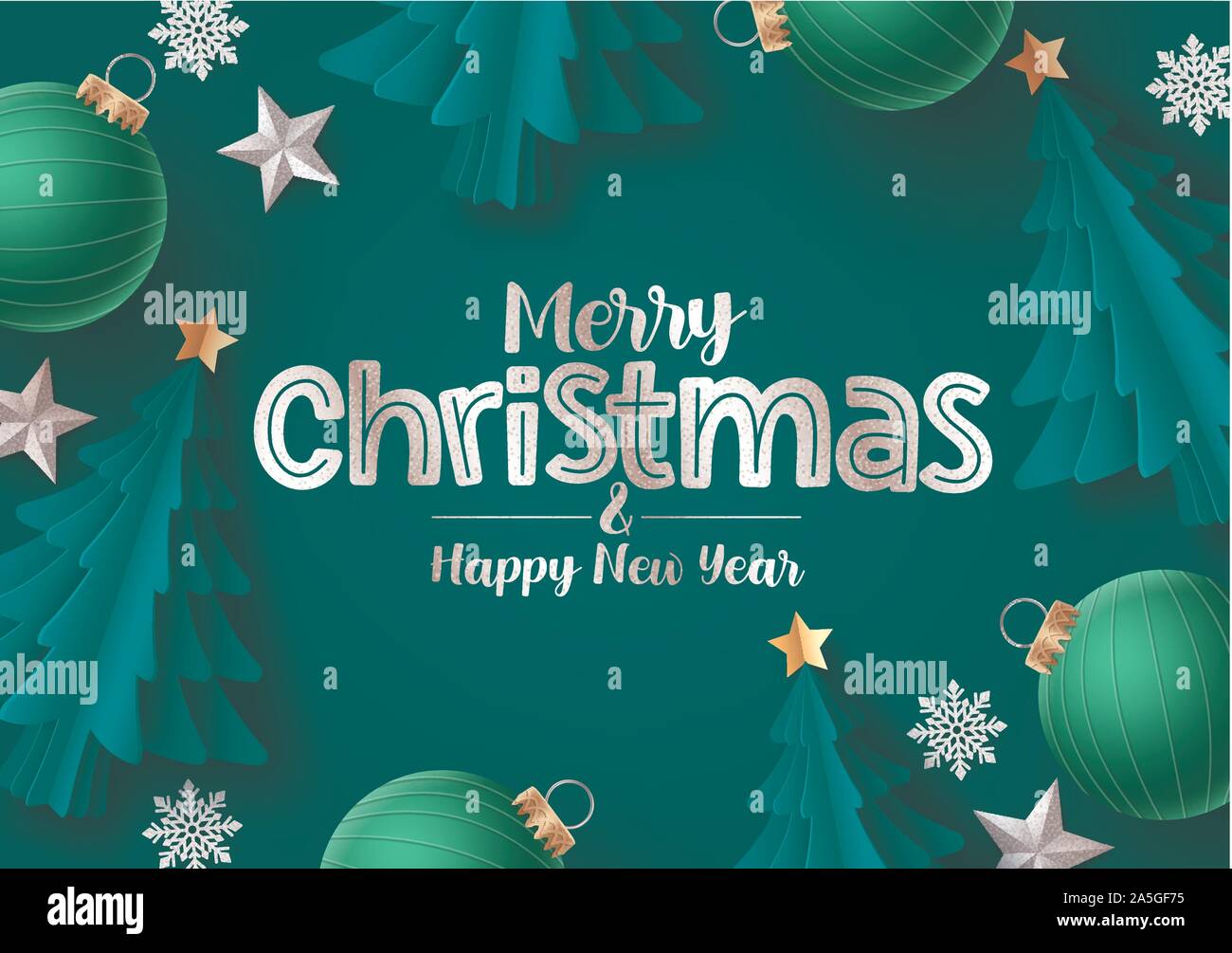 Christmas tree vector greeting card. Merry christmas greeting text with ...