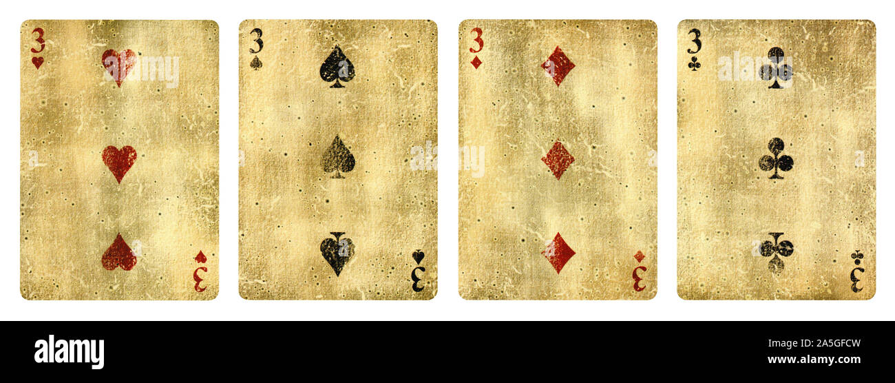 Four Playing Cards Isolated on White Background, Showing Three from ...