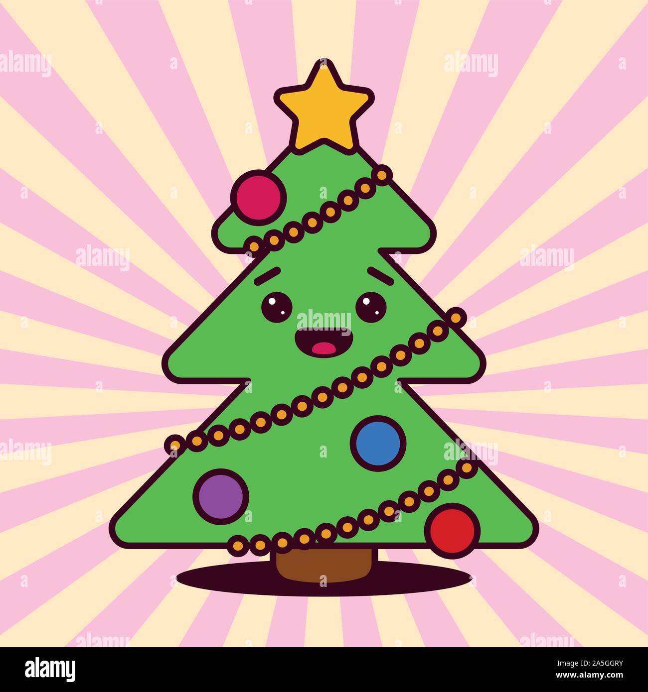 Kawaii Christmas tree with smiling face Stock Vector Image & Art - Alamy