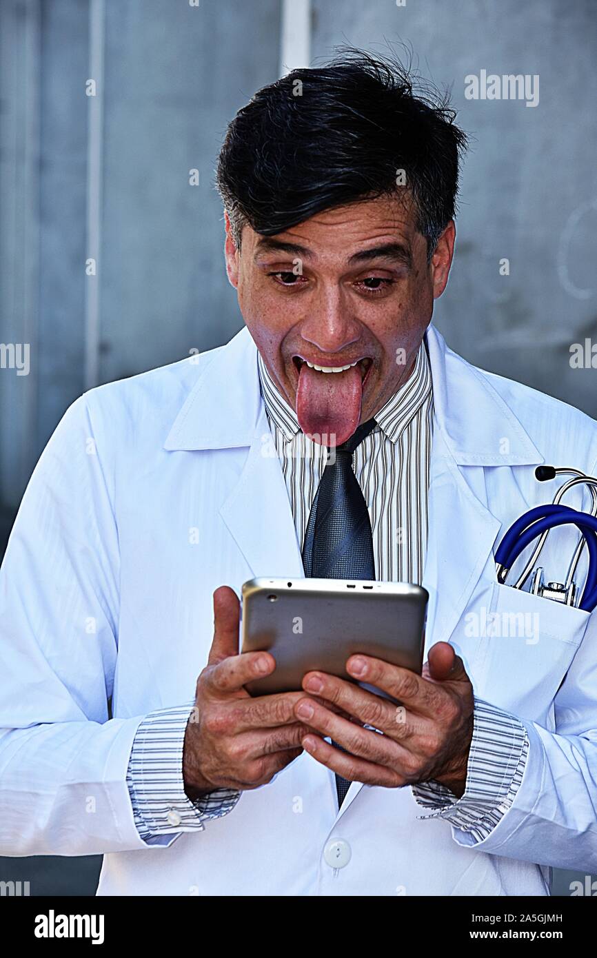 Goofy Handsome Male Medical Professional Wearing Lab Coat Stock Photo ...