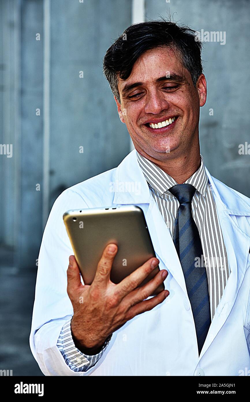 Happy Handsome Male Medic Wearing Lab Coat Stock Photo - Alamy