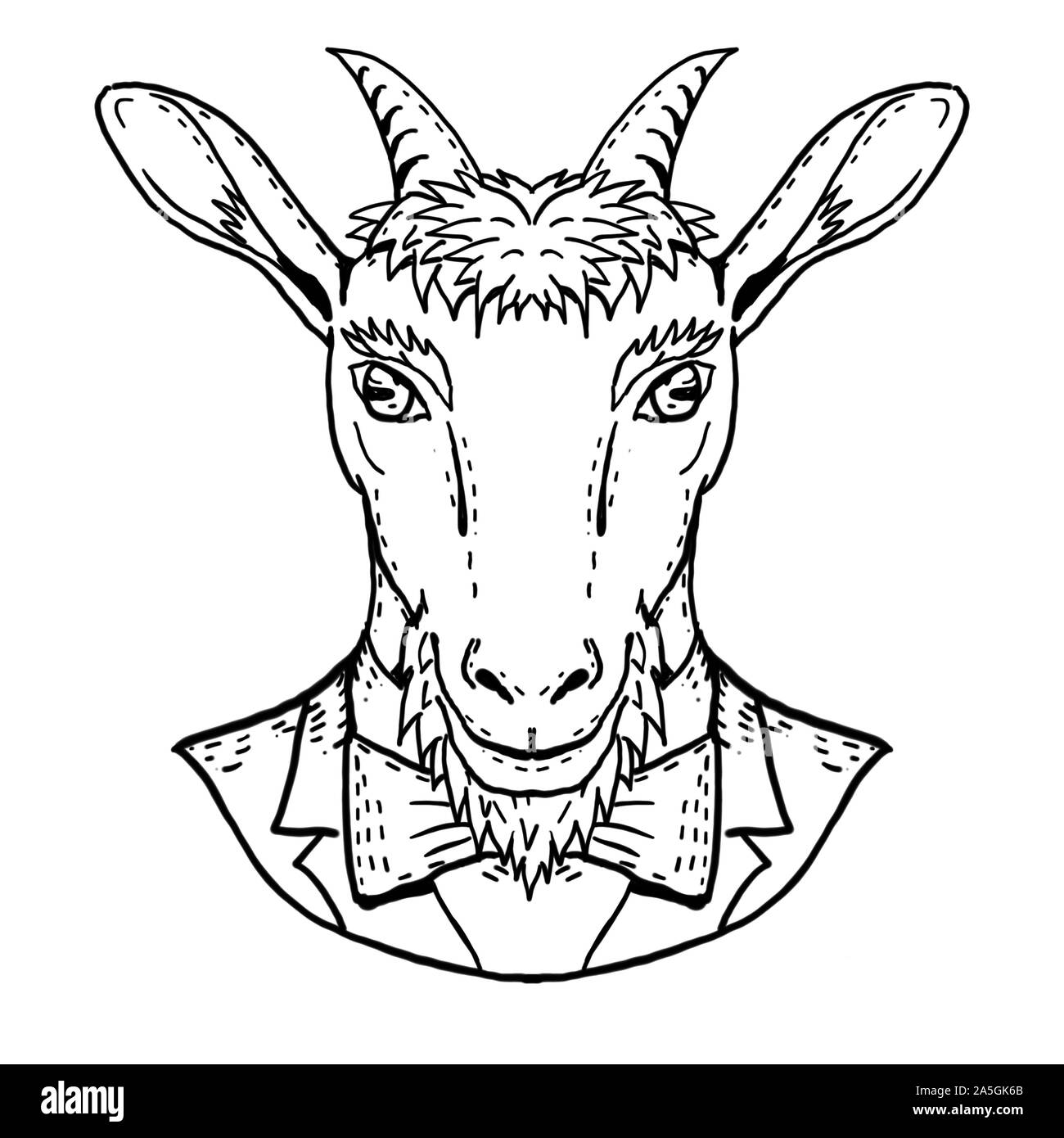 Retro cartoon style portrait drawing of a Goat Wearing Tuxedo and Tie ...