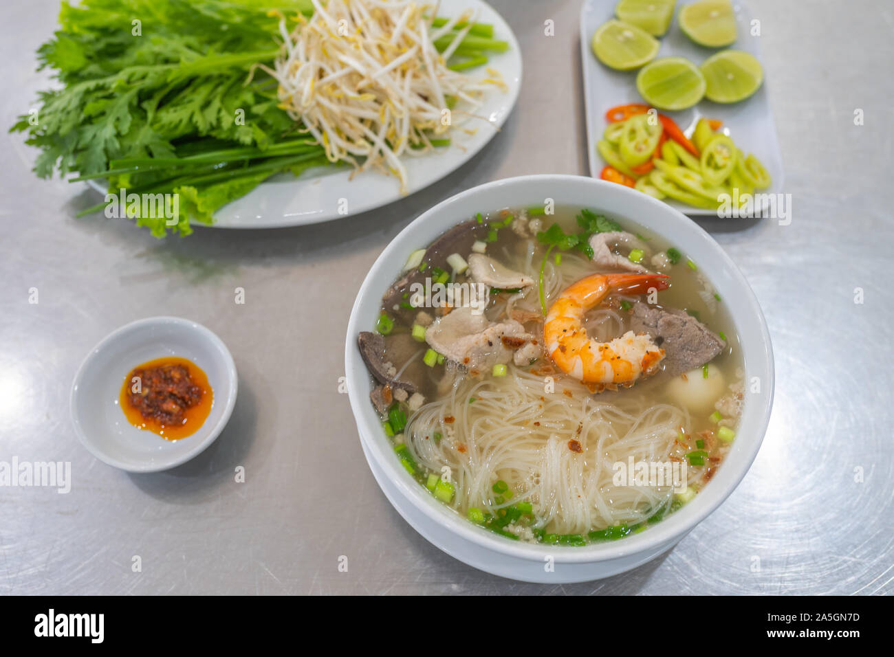 Vietnam rice noodle mixed with minced pork and shrimp Stock Photo - Alamy
