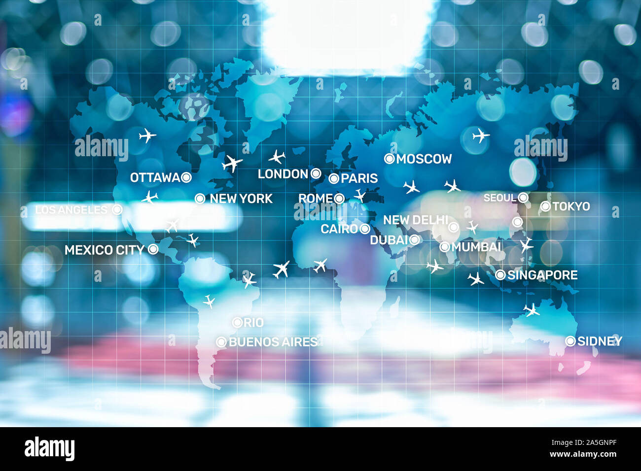 Aviation wallpaper with planes over the map with major city names ...