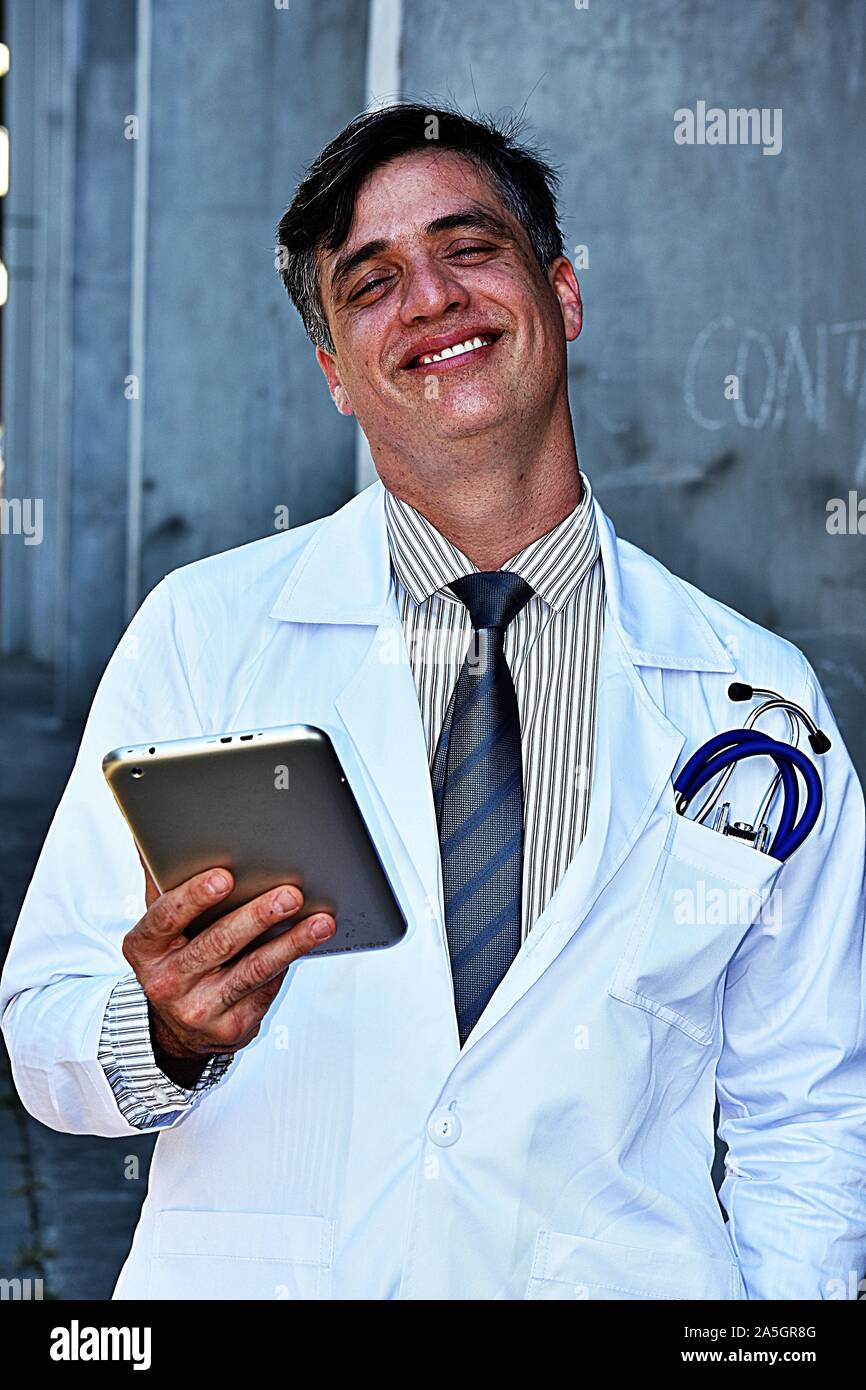 Happy Handsome Person Wearing Lab Coat Stock Photo - Alamy