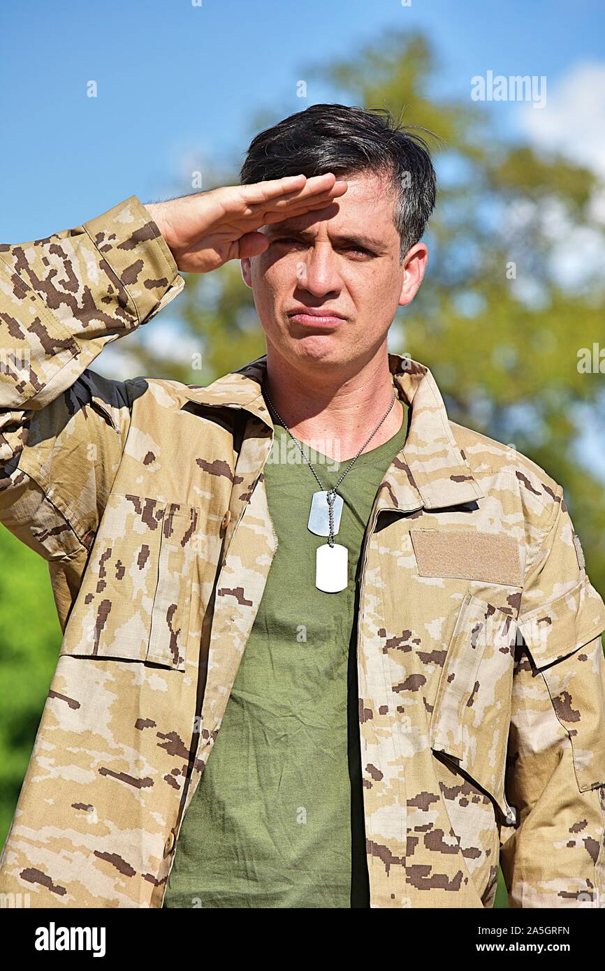 Handsome Soldier Saluting Stock Photo - Alamy