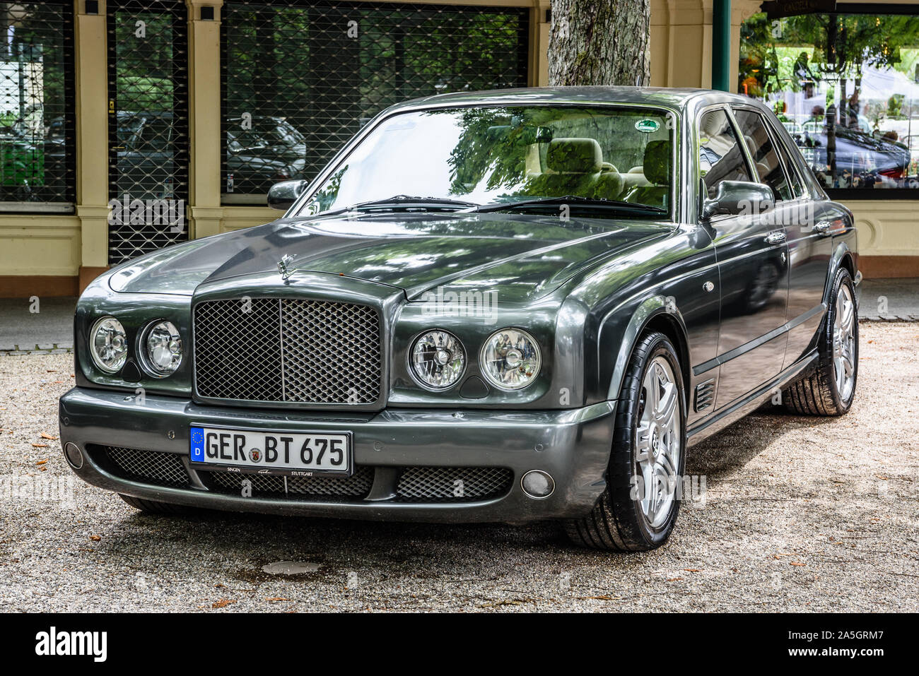 BADEN BADEN, GERMANY - JULY 2019: dark gray silver BENTLEY ARNAGE 2007 ...