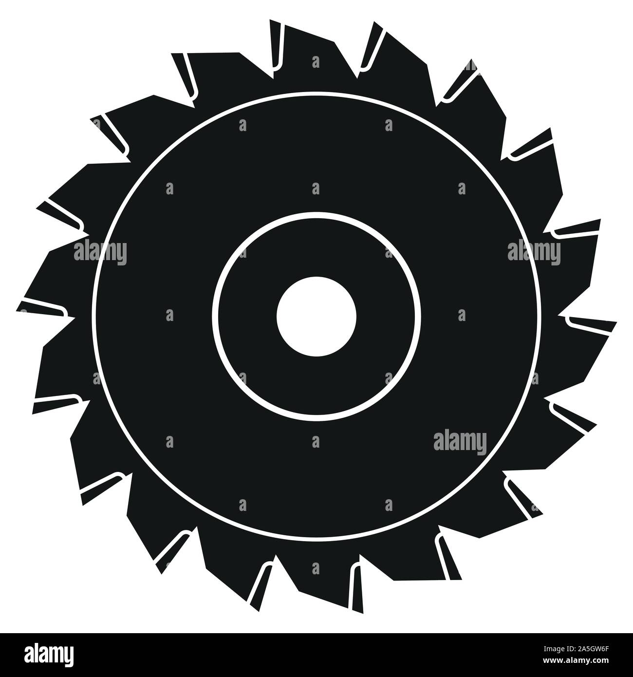 Black circular saw blade disk simple design icon for wood, metal work isolated on white ...