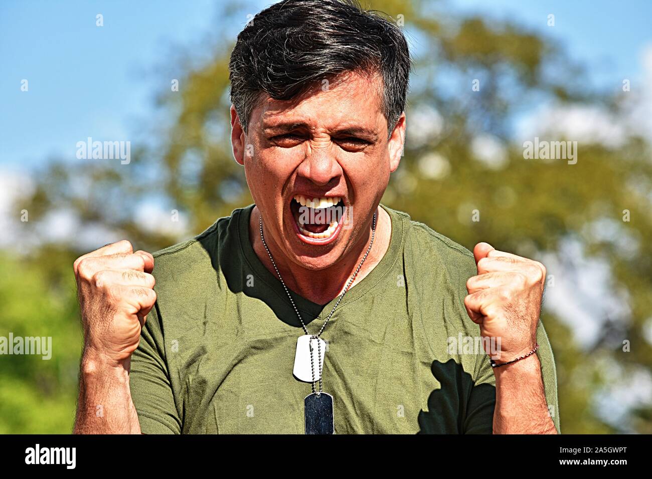 An Army Male Soldier And Anger Stock Photo - Alamy