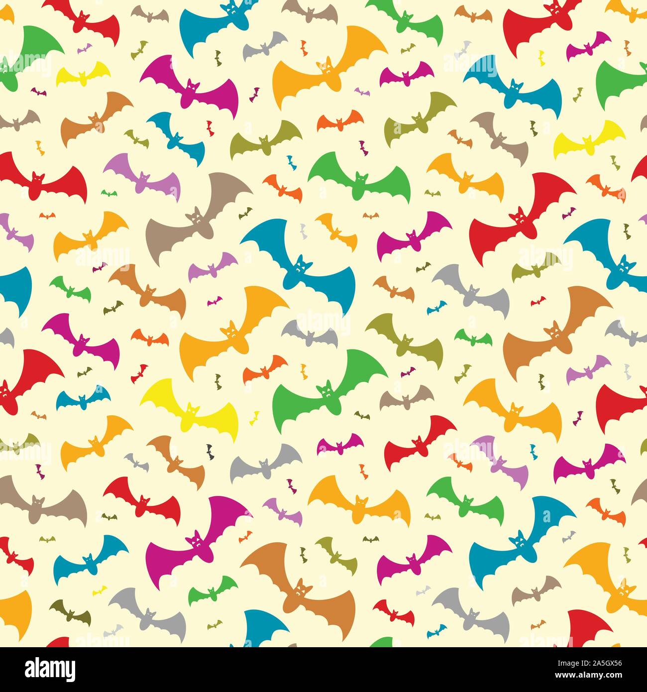 Hallowen pattern of colorful flying bats. Vector seamless background ...